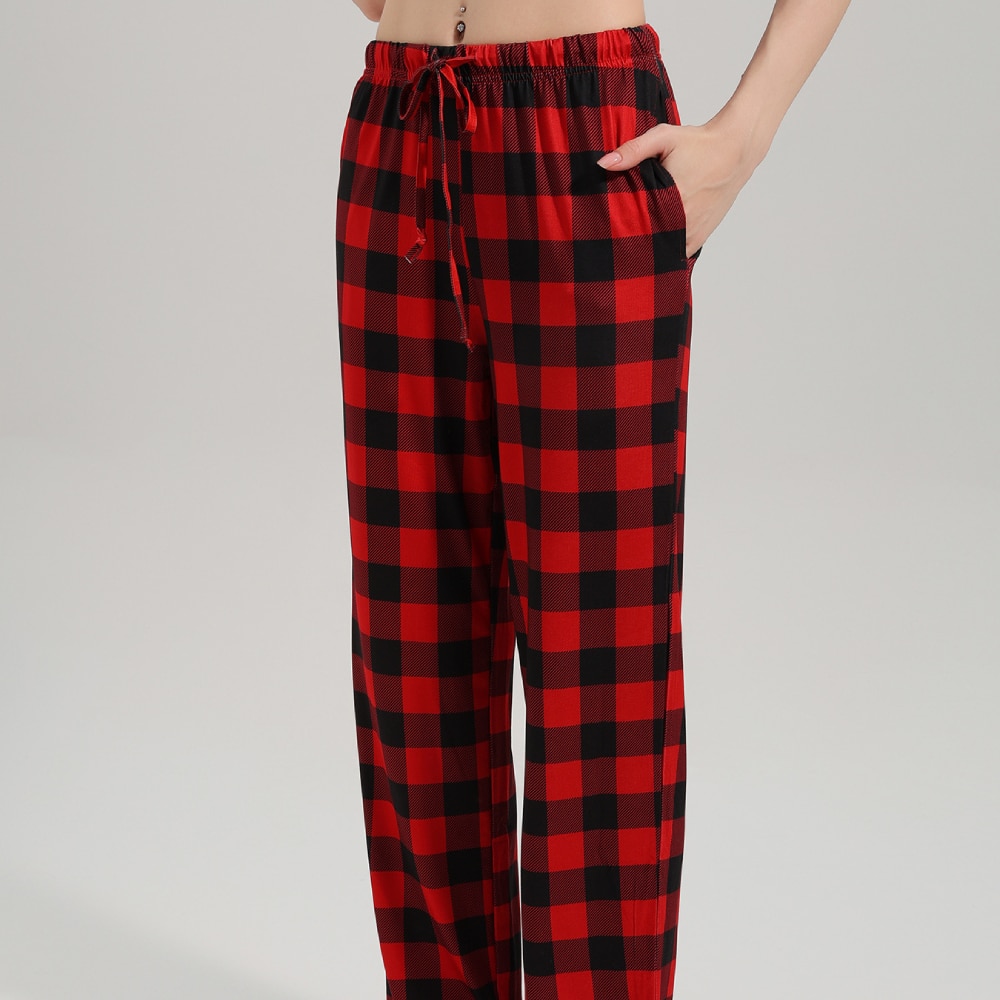 Pantalon pyjama de Noël à carreaux noir et rouge mixte • Tous en Pyjama